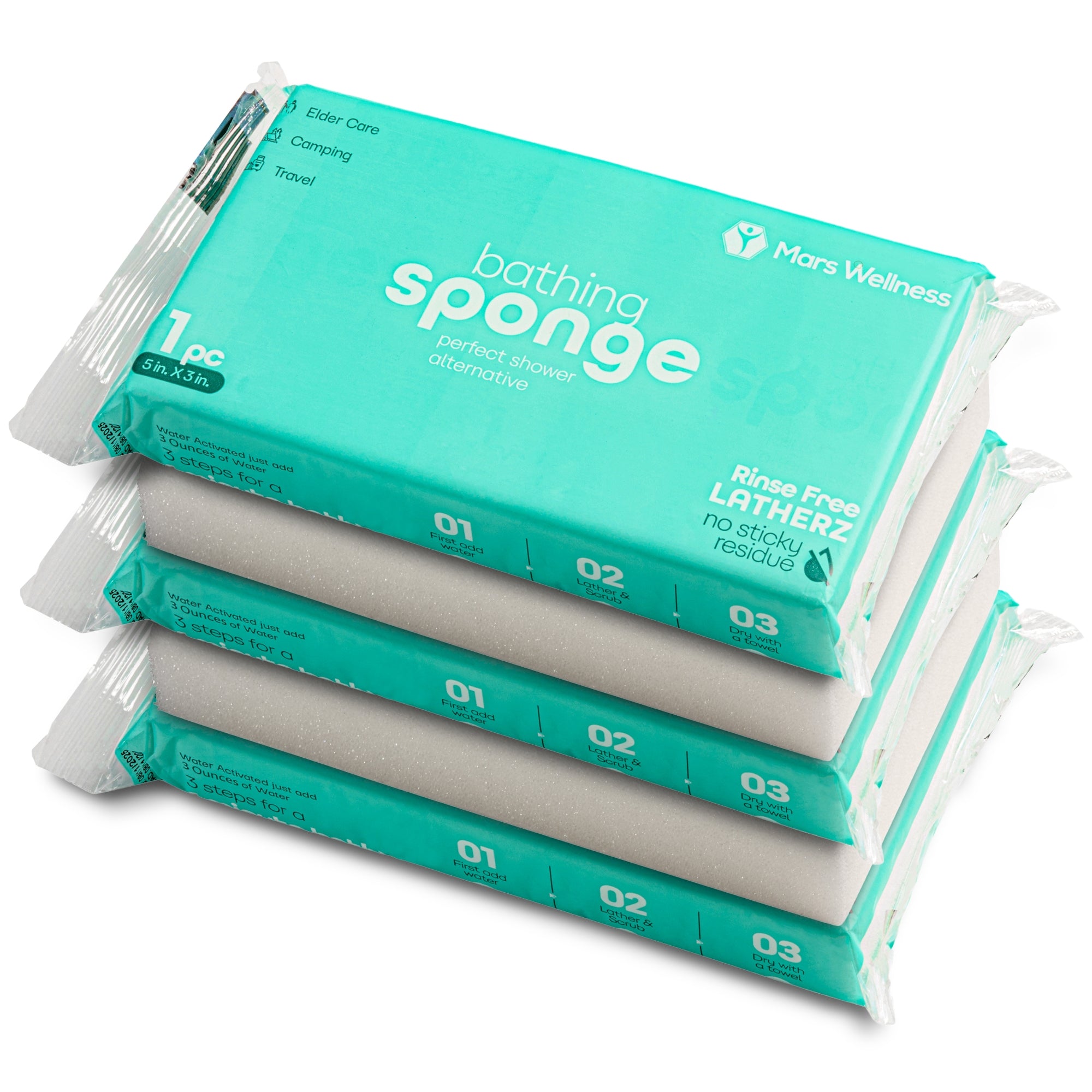 Latherz No Rinse Sponges - 5 Pack - Just Add Water - Shower Cleansing ...