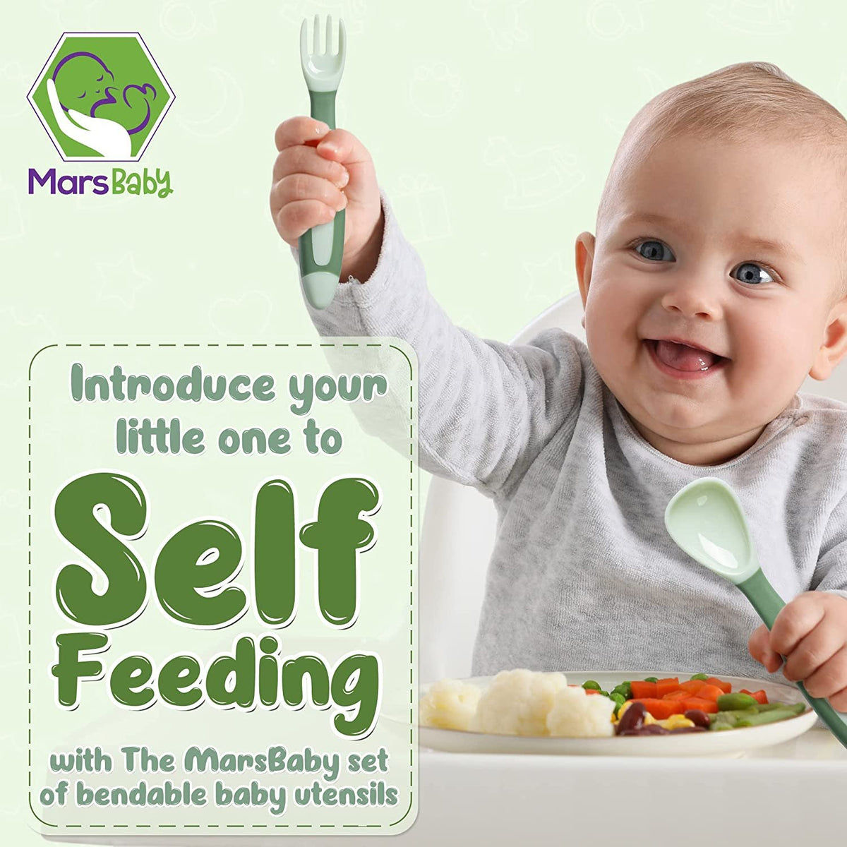 Mars Baby Silicone Baby Spoons Set for Self-Feeding - Bendable Learnin ...